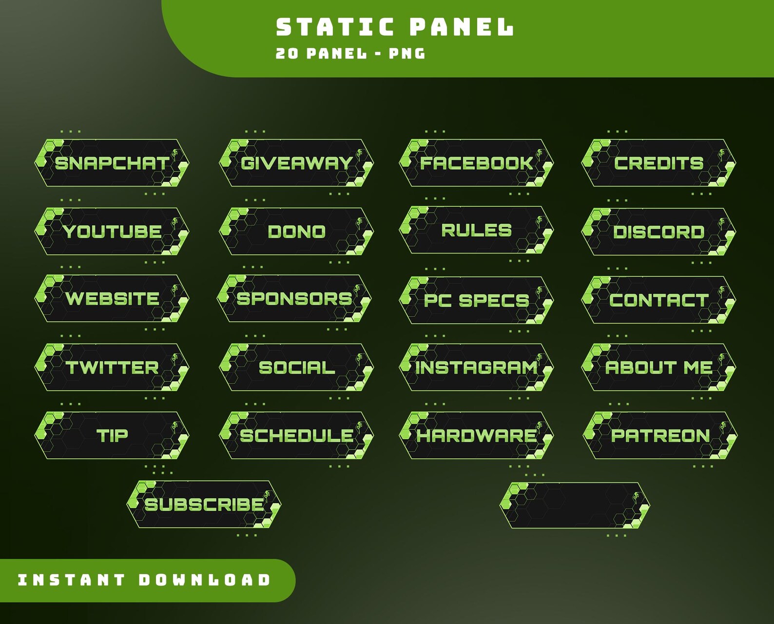 Neon Hexagrid Animated Stream Overlay Package, Green Neon Stream Gaming ...