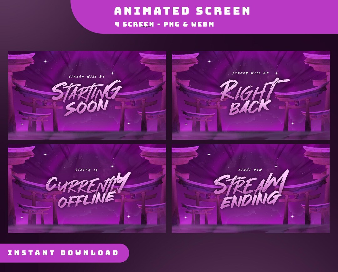 Astral Gate Animated Stream Screen Overlay Package, Purple Tori Vtuber ...