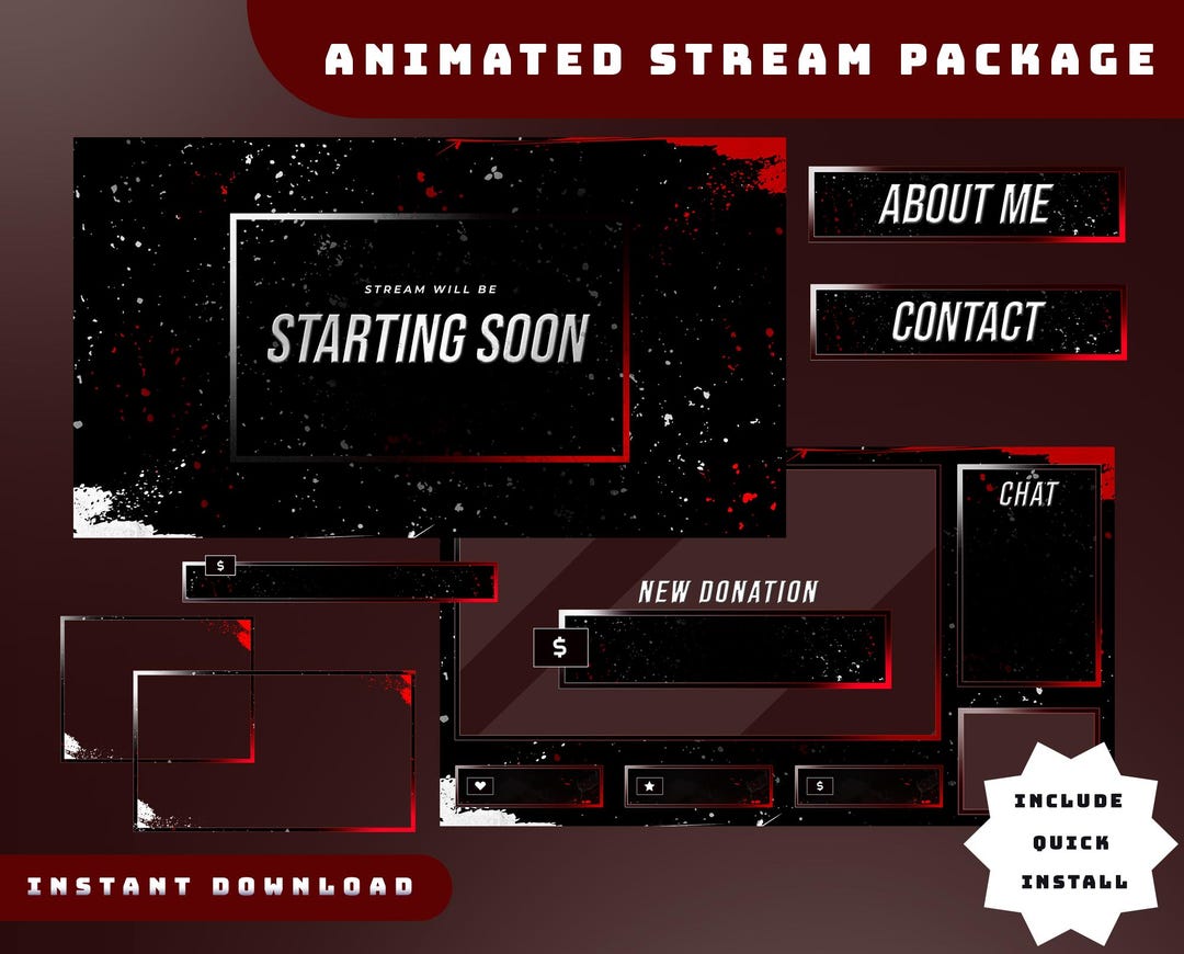 Grunge Storm Animated Stream Overlay Package, Red Black Stream Design ...