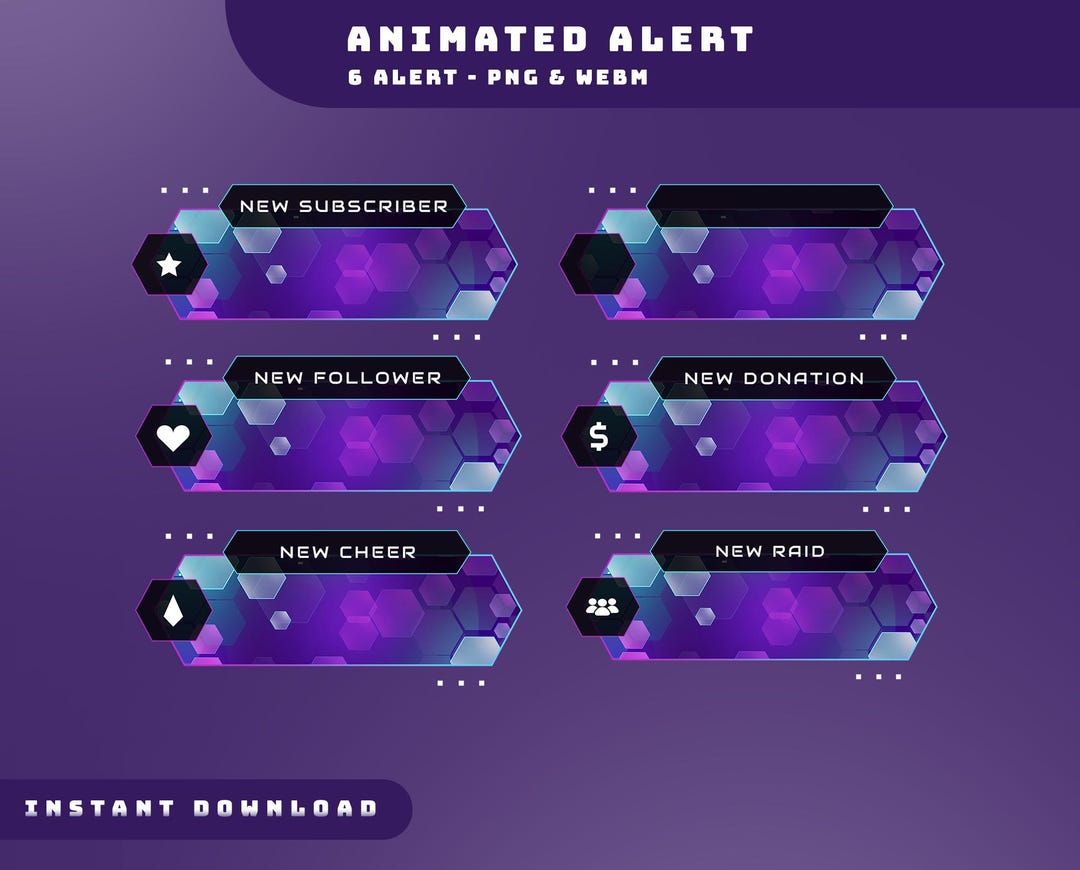 Luminous Hive Animated Stream Alert Overlay Package, Purple Blue Alert ...