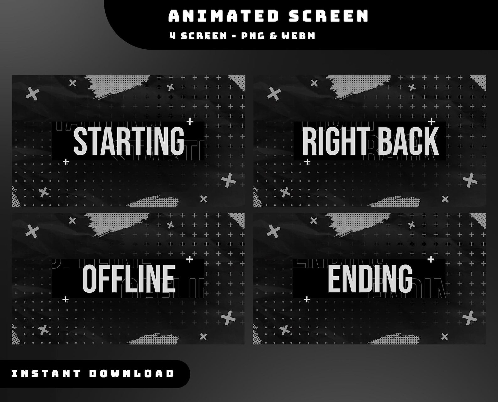 Pixel Noir Animated Stream Overlay Package, Black and White Overlay ...