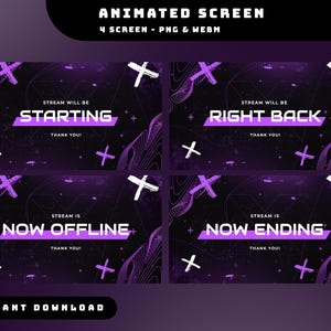 Purple Flux Animated Stream Screen Overlay Package, Black and Purple ...