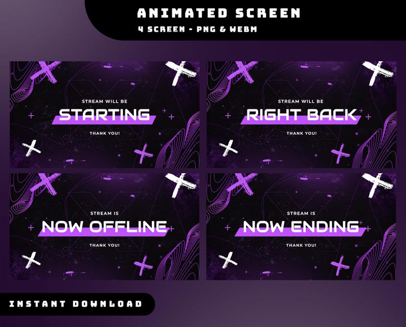 Purple Flux Animated Stream Screen Overlay Package, Black and Purple ...