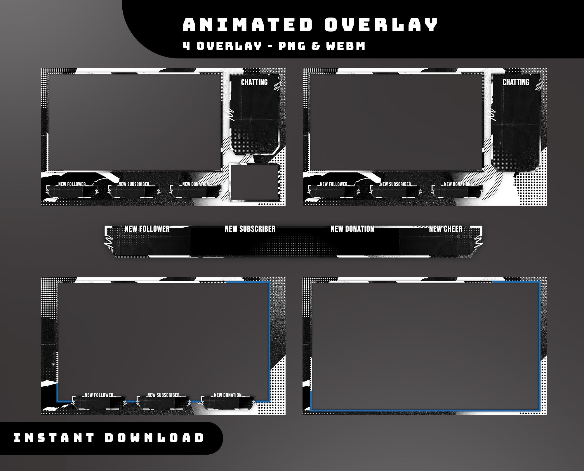 Mono Glitch Animated Stream Overlay Package, Black and White Stream ...