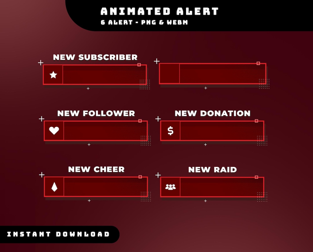 Red Line Animated Stream Alert Overlay Package, Streamer Alerts Red ...