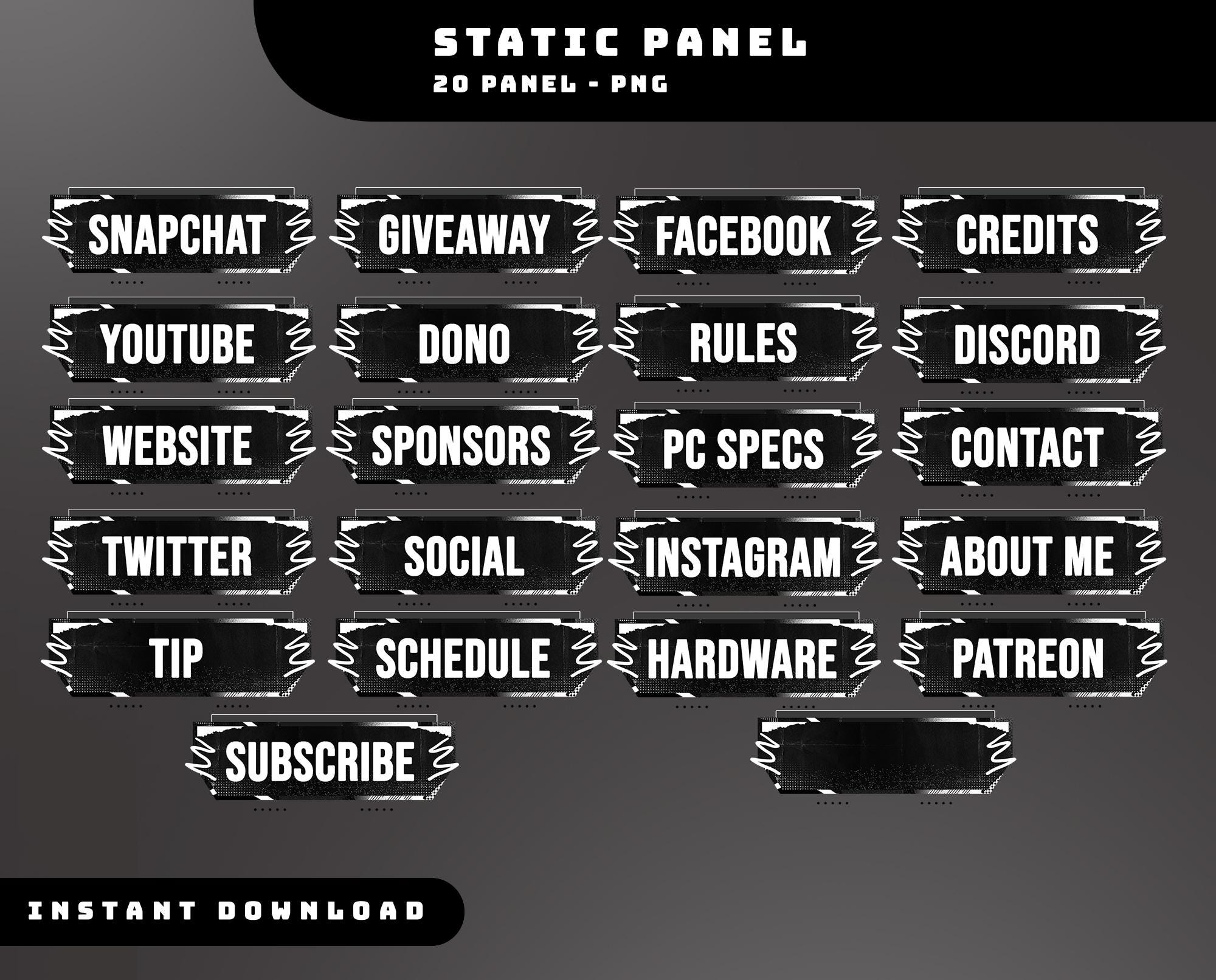 Mono Glitch Animated Stream Overlay Package, Black and White Stream ...