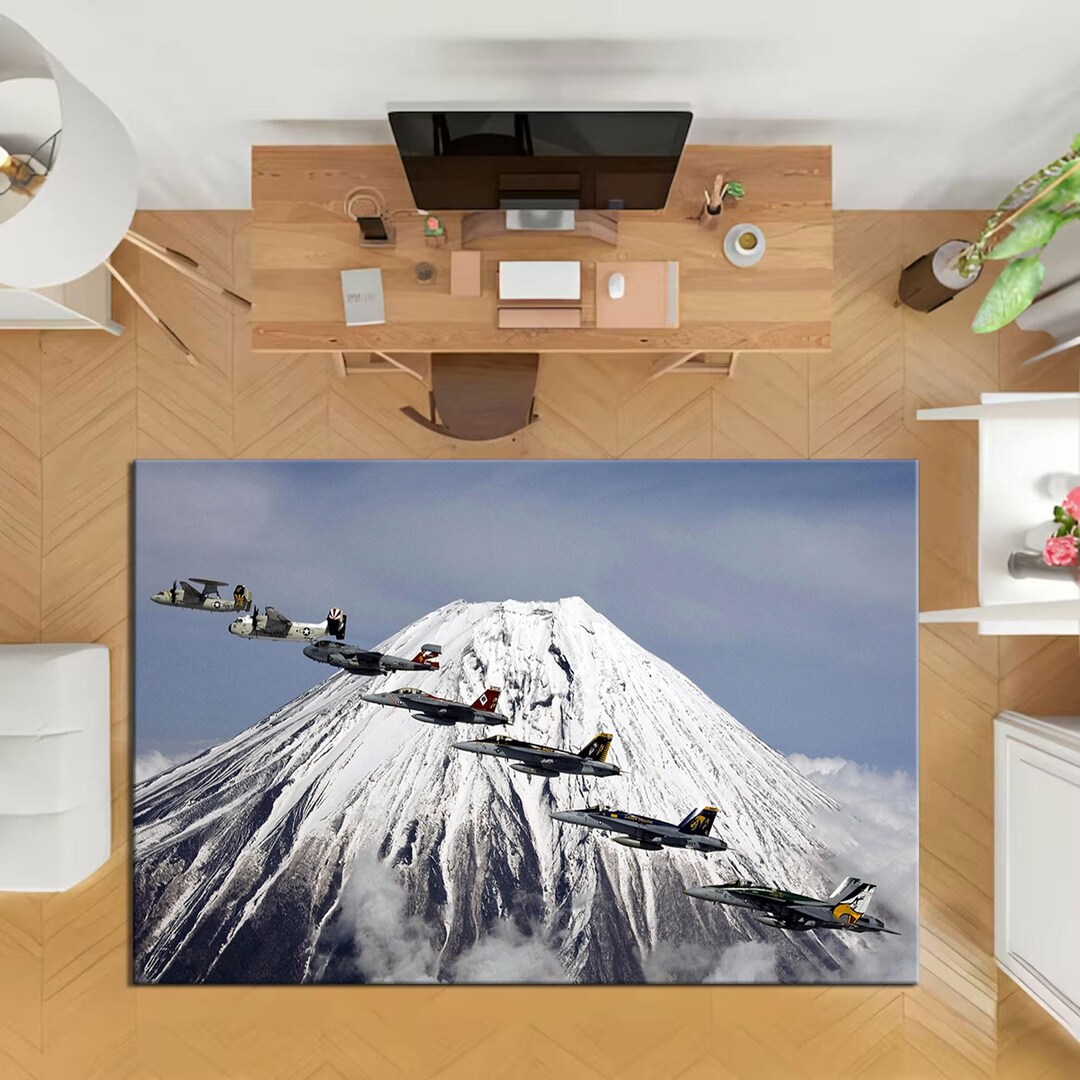 Mount Fuji Jet Rug: Japanese Aviation Art, Bamboo Blend - Etsy