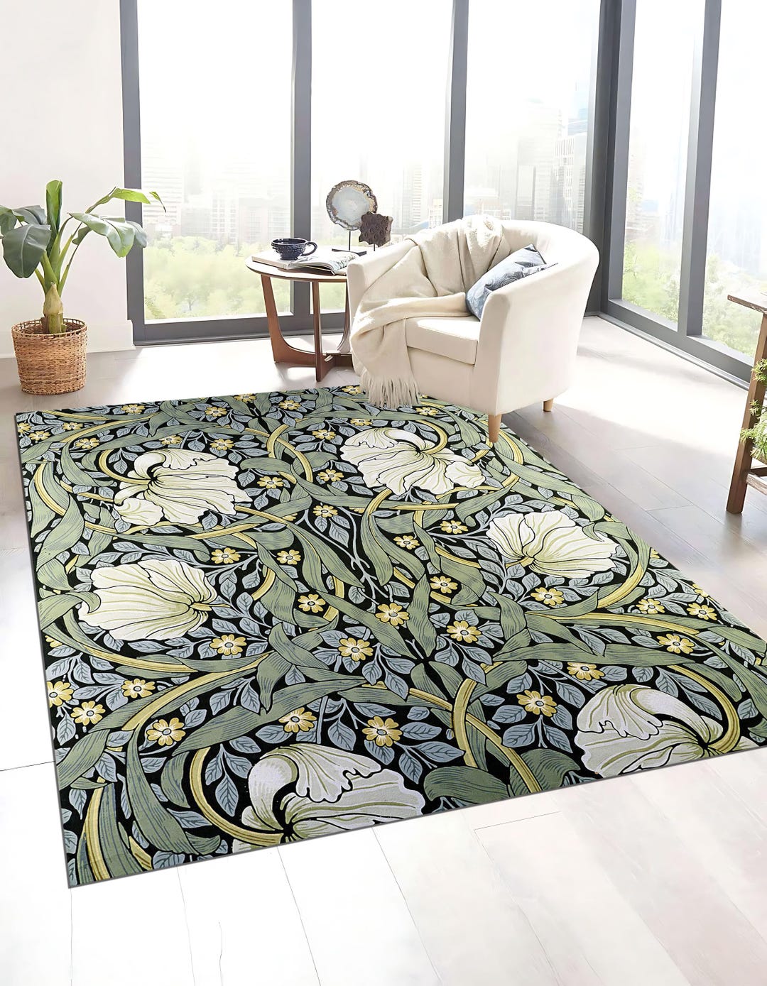William Morris Style Bamboo Floral Rug: Arts & Crafts Botanical Carpet ...