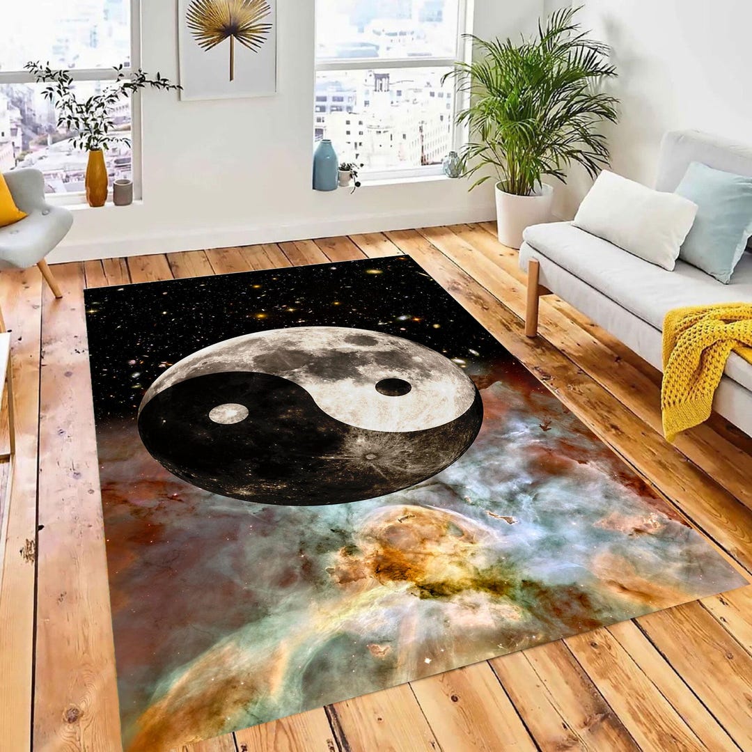 Yin Yang Cosmos Full Moon Abstract Rug, Japanese Art Carpet, Daytime ...