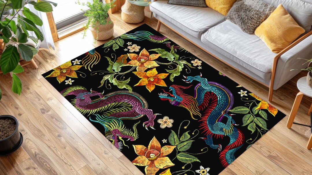 Cool Rug With Dragon Pattern,japanese Rug,authentic Gift Rug,modern Rug ...
