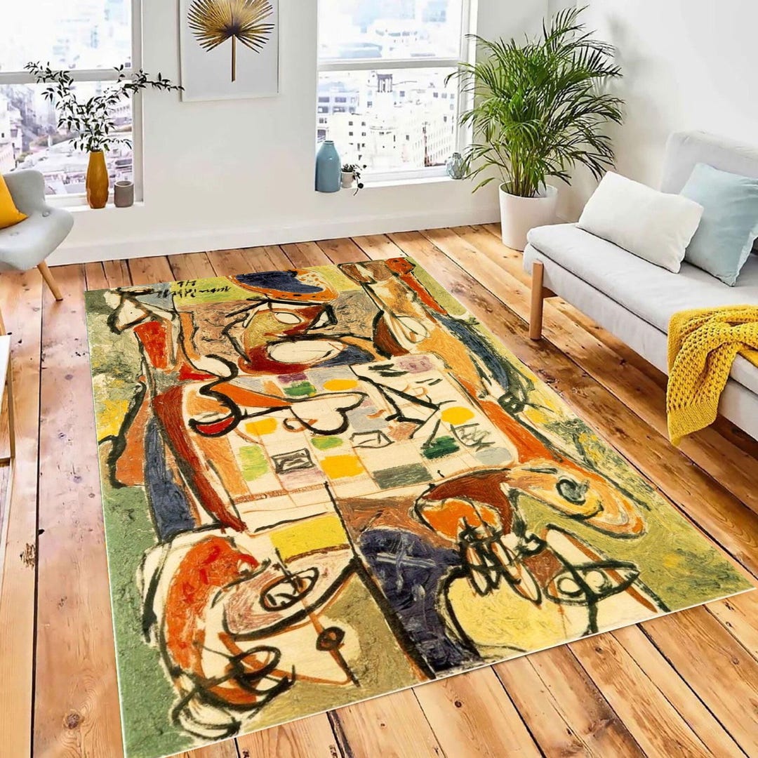 Pollock Art Rug - Abstract Area Rug for Living Room & Office, Soft ...