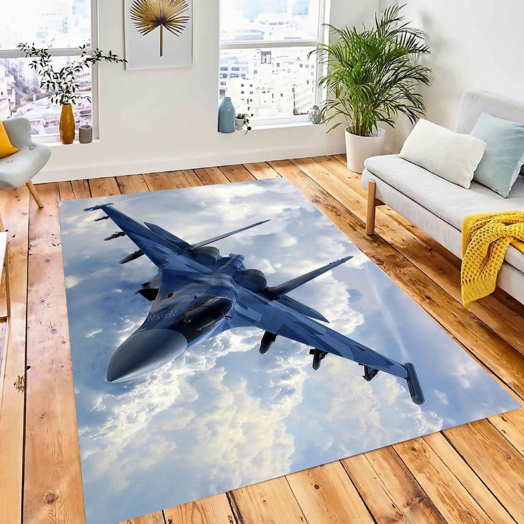 F-16 Fighter Jet Rug | Military Plane Decor, Aviation Themed Bamboo ...
