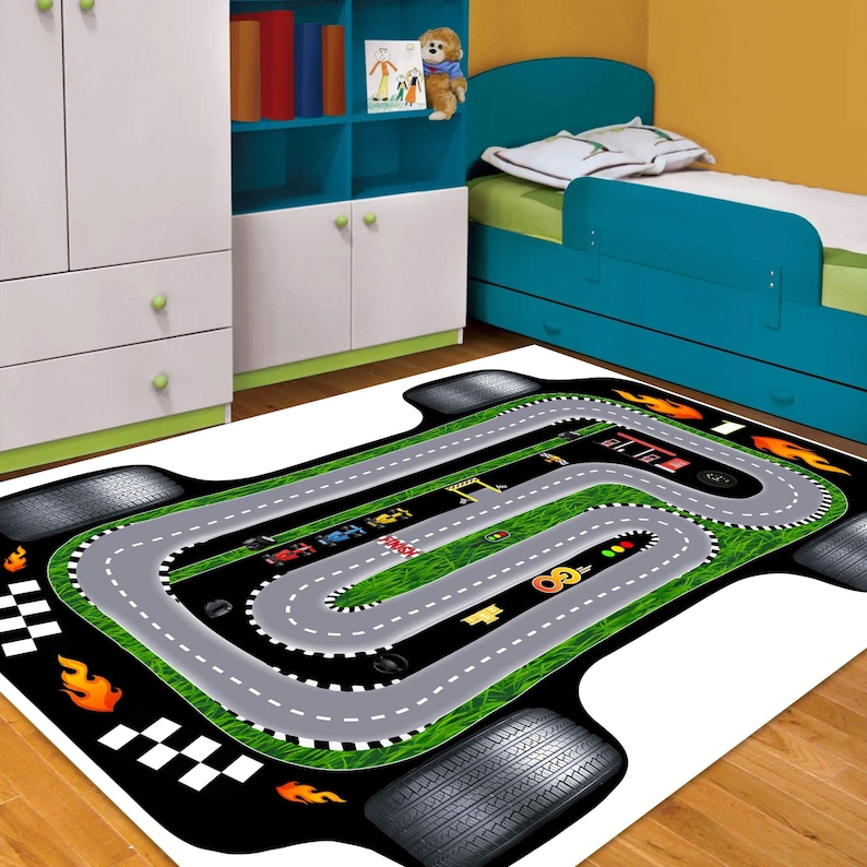 Car Road Traffic Road Digital Printed Non-slip Base Kids Room Rug ...