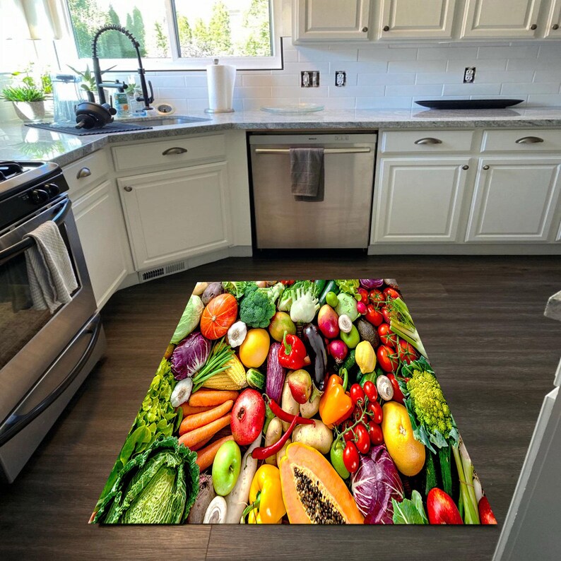 Fresh Fruit Vegetables Pattern Rug,kitchen Decor,fruit Restourant Art ...