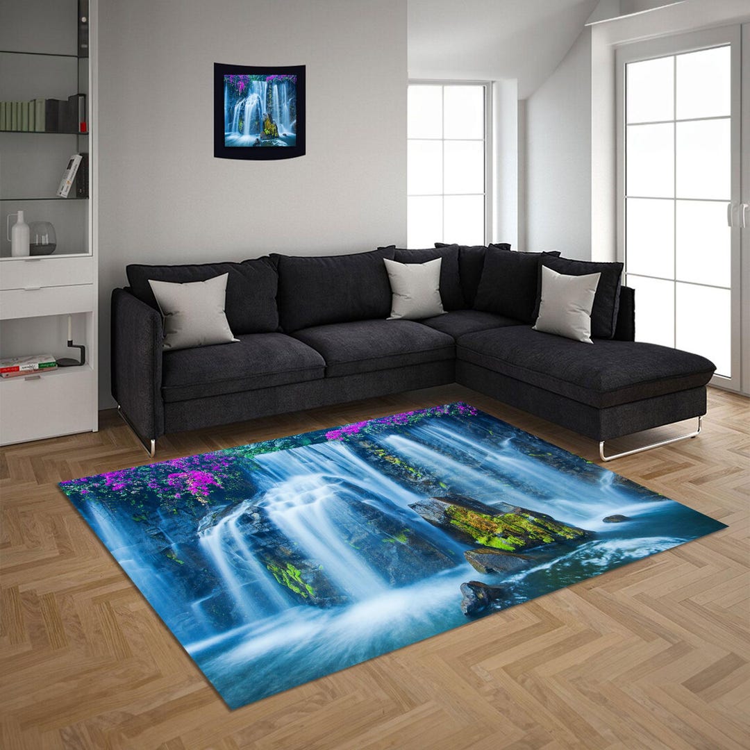 Exotic Waterfall Rug, Tropical Jungle Amazing Landscape, Office Home ...