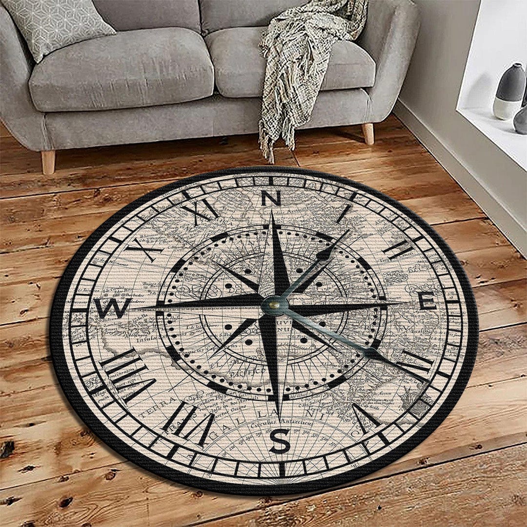 Compass Rose Round Rug: Non-slip Modern Art Home Decor - Etsy