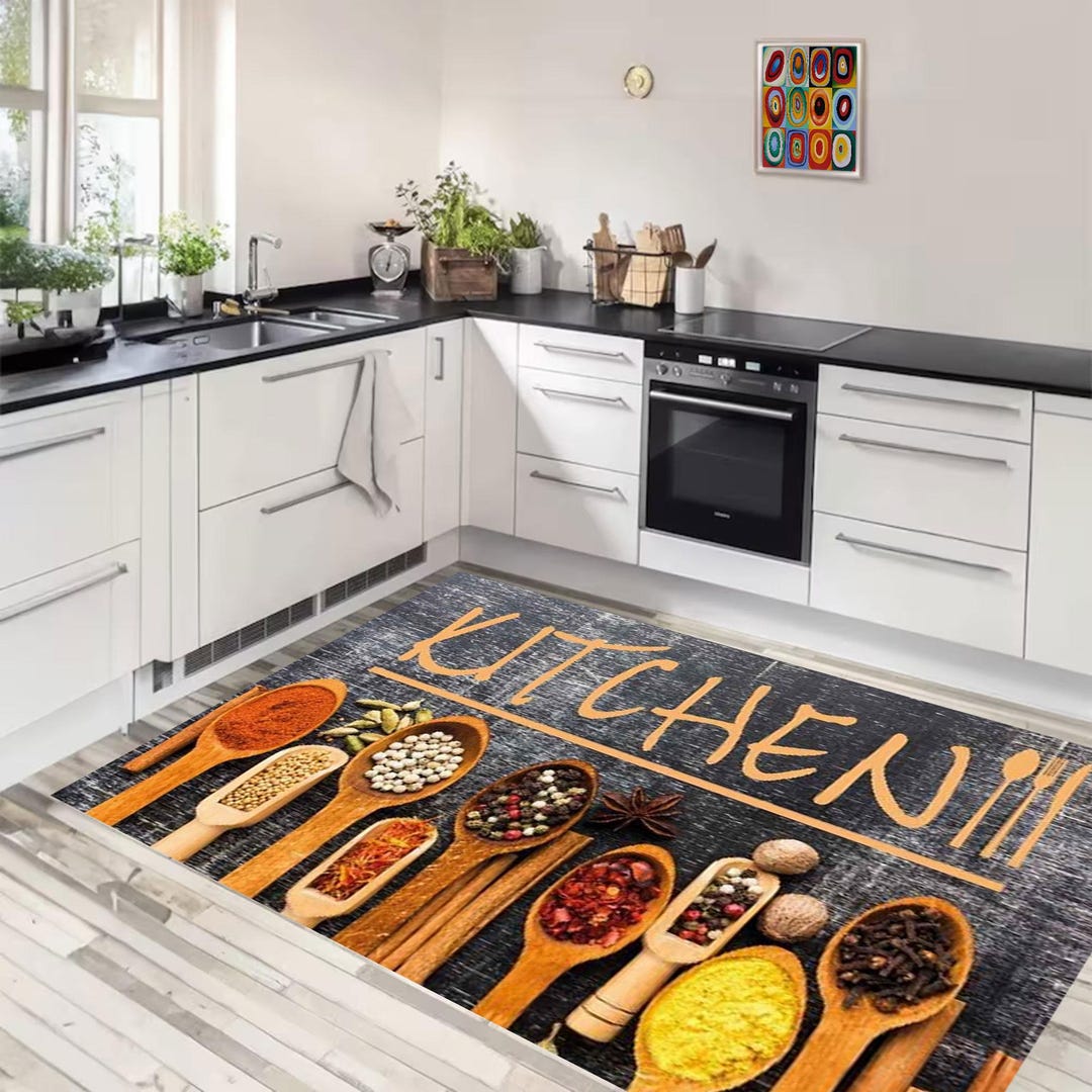Modern Bamboo Rug With Spice Pattern in Spoons,machine Washable Non ...