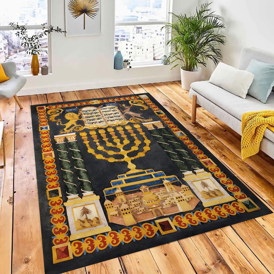 Menorah Prayer Rug: Jewish Art, Soft Hebrew Rug - Etsy