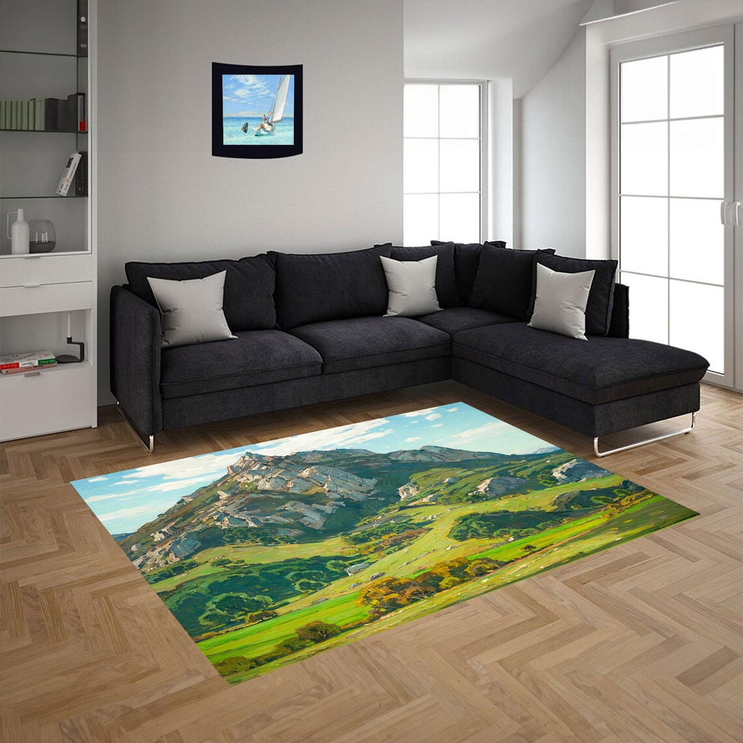 Mountain Landscape Rug for Modern Home Decor, Scenic Nature Rug for ...