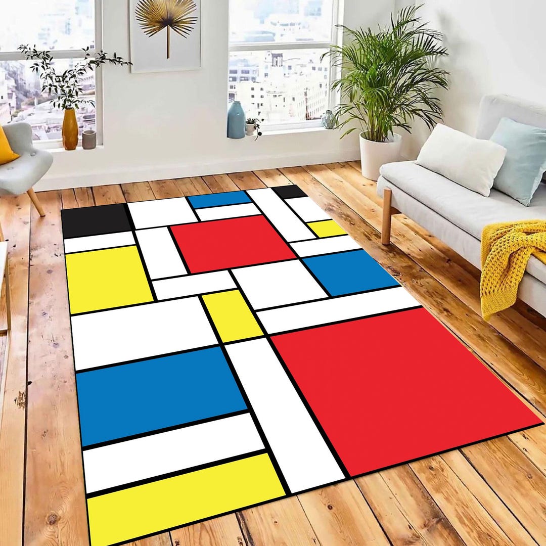 Mondrian Art Bamboo Rug: Geometric Washable Area Rug - Etsy