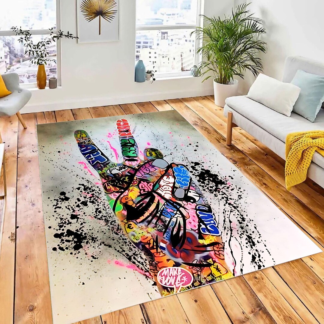 Victory Graffiti Art,banksy Victory Sign Graffiti Rug Art Decor, Bamboo ...