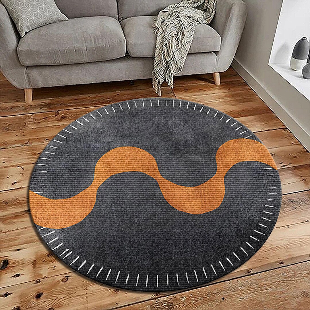 Anthracite Orange Round Rug,modern Rug Decor,bamboo Rug,round Rug ...