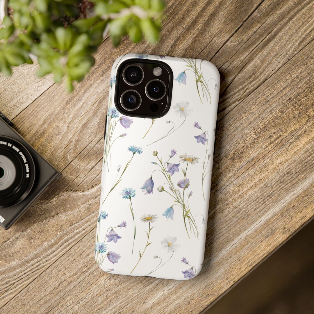 Purple Wild Pressed Flower iPhone Case, Hand Drawn Floral Tough Phone ...