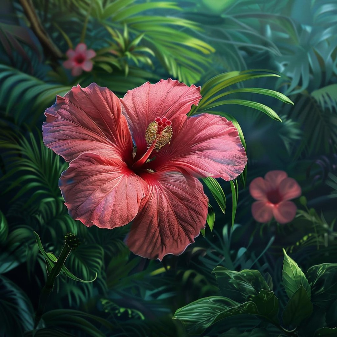 24 Tropical Hibiscus Flower Clipart, Pink Flower PNG, Jungle Floral ...
