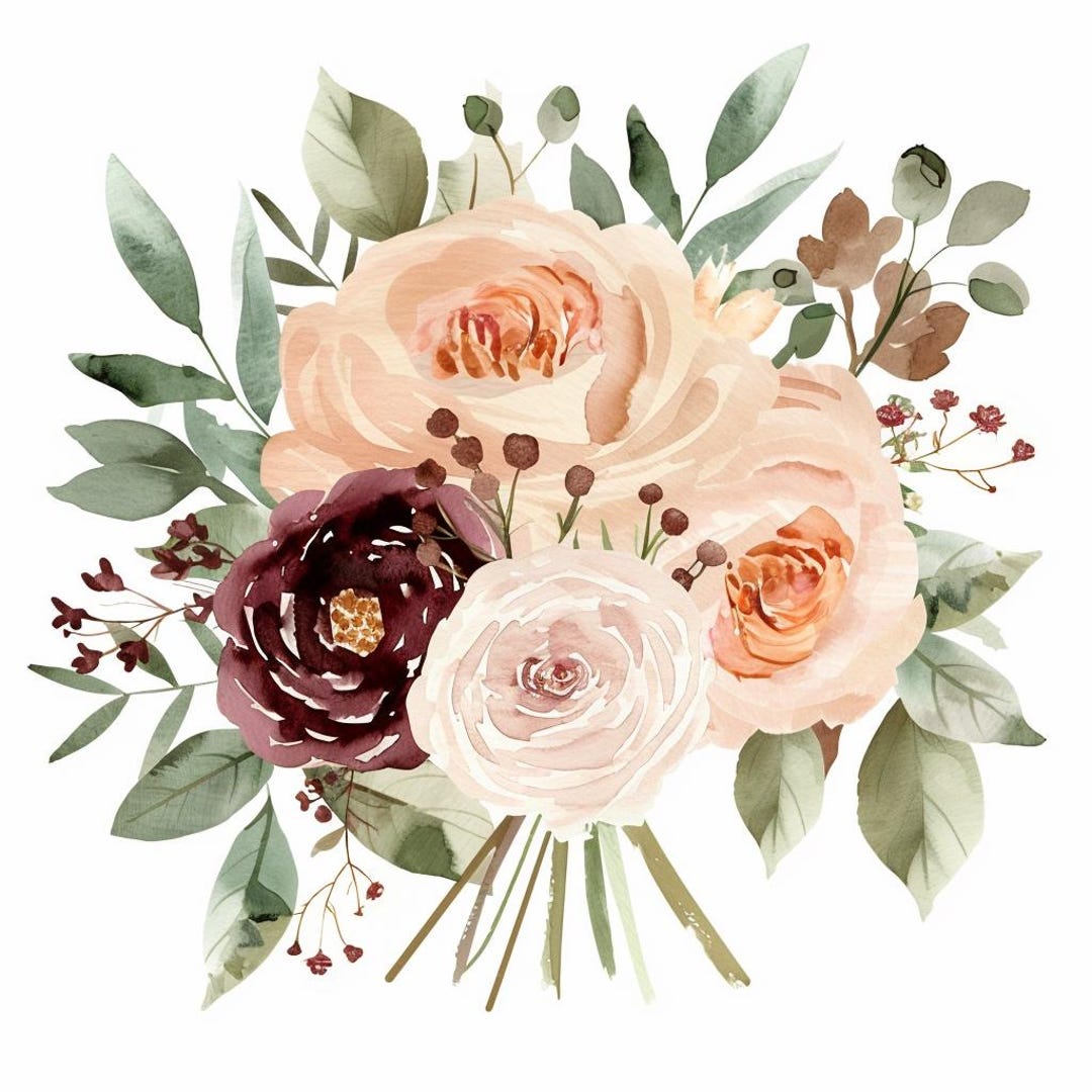 24 Vintage Floral Clipart, Rose Bouquet Clip Art, Watercolor Flower ...