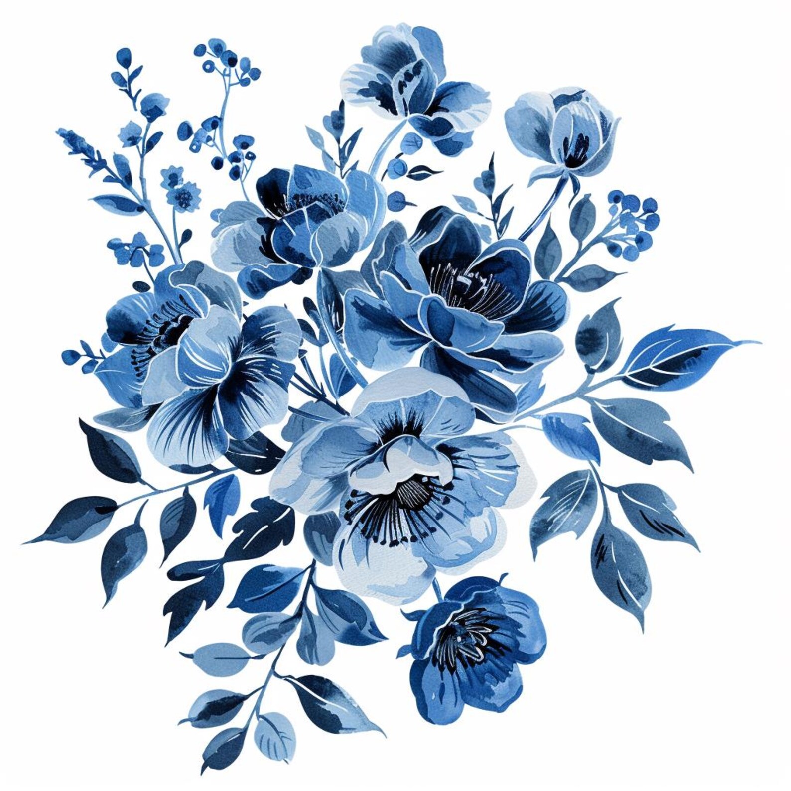 24 Beautiful Blue Floral Clipart, Blue Floral Clipart Bouquet ...