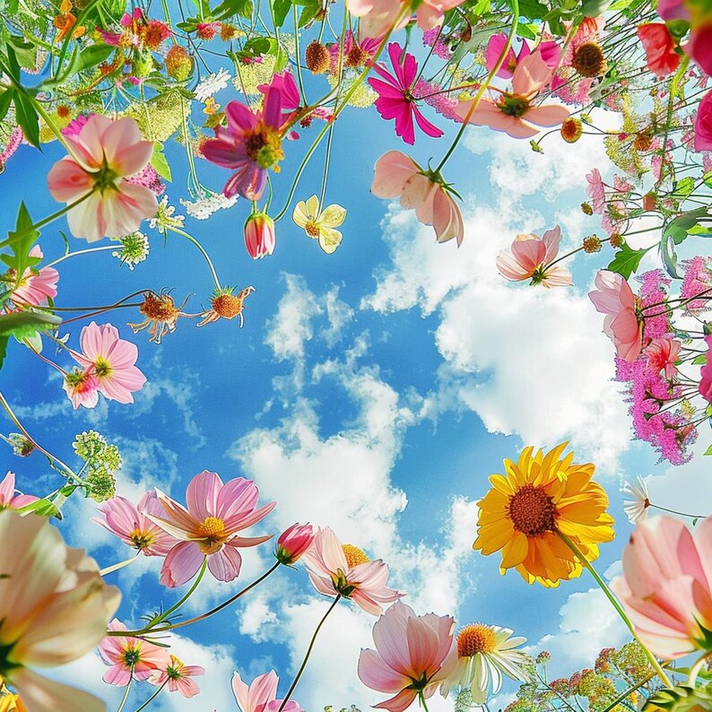 24 Vibrant Spring Floral Sky Clipart, Colorful Summer Flowers Clipart ...