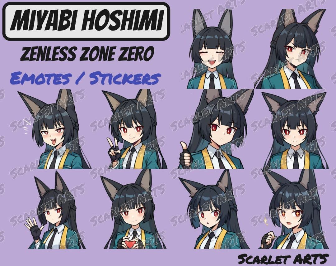 Miyabi Hoshimi Zenless Zone Zero Emotes / Stickers - Anime Chibi Style ...