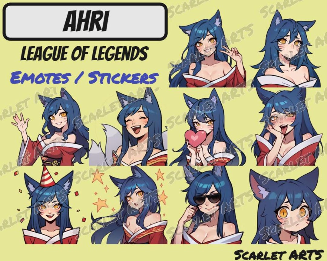 Ahri League of Legends Emotes / Stickers - Anime Chibi Style - Twitch ...