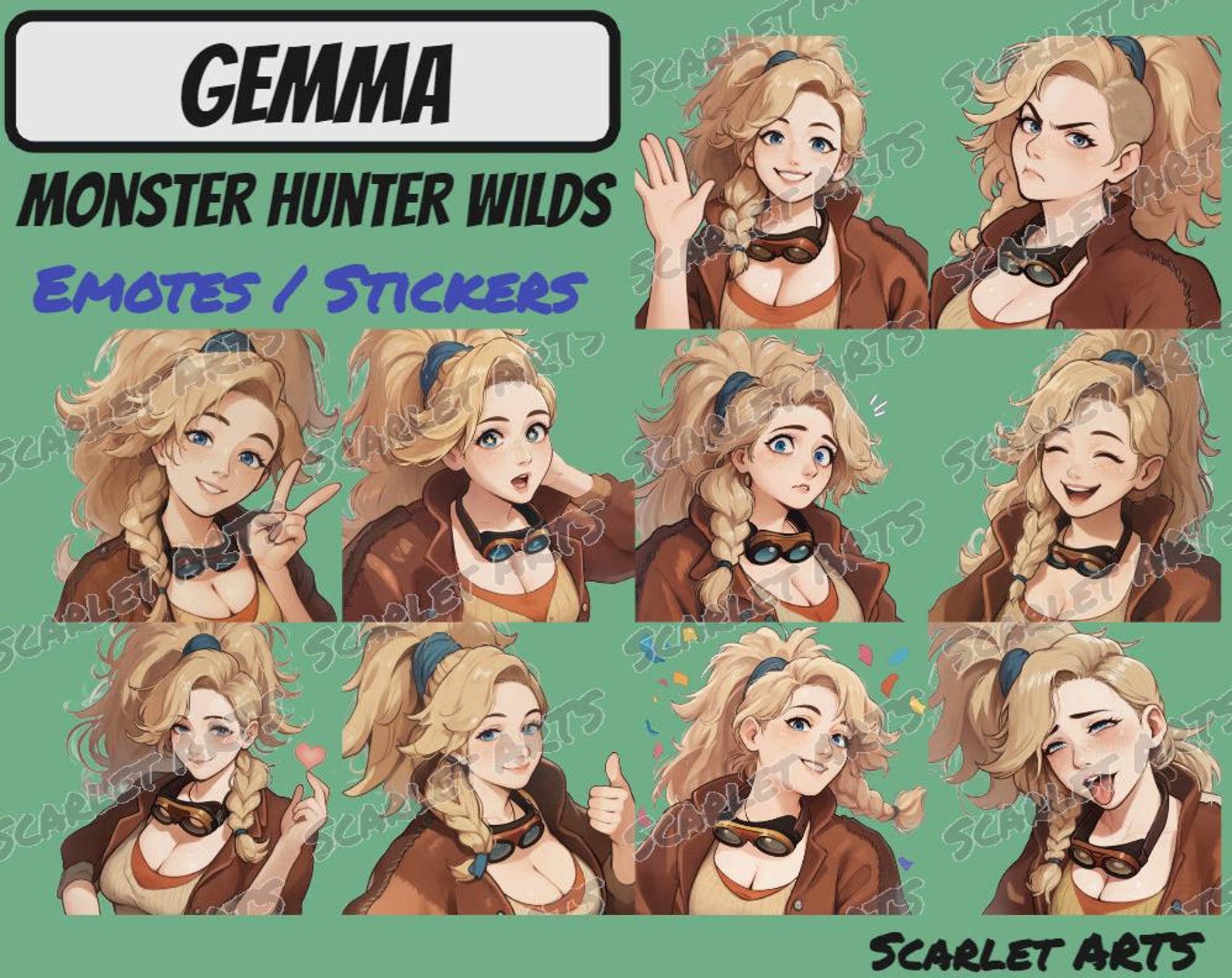 Gemma Monster Hunter Wilds Emotes / Stickers - Anime Chibi Style ...