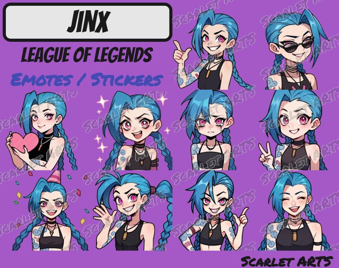 Jinx League of Legends Emotes / Stickers - Anime Chibi Style - Twitch ...