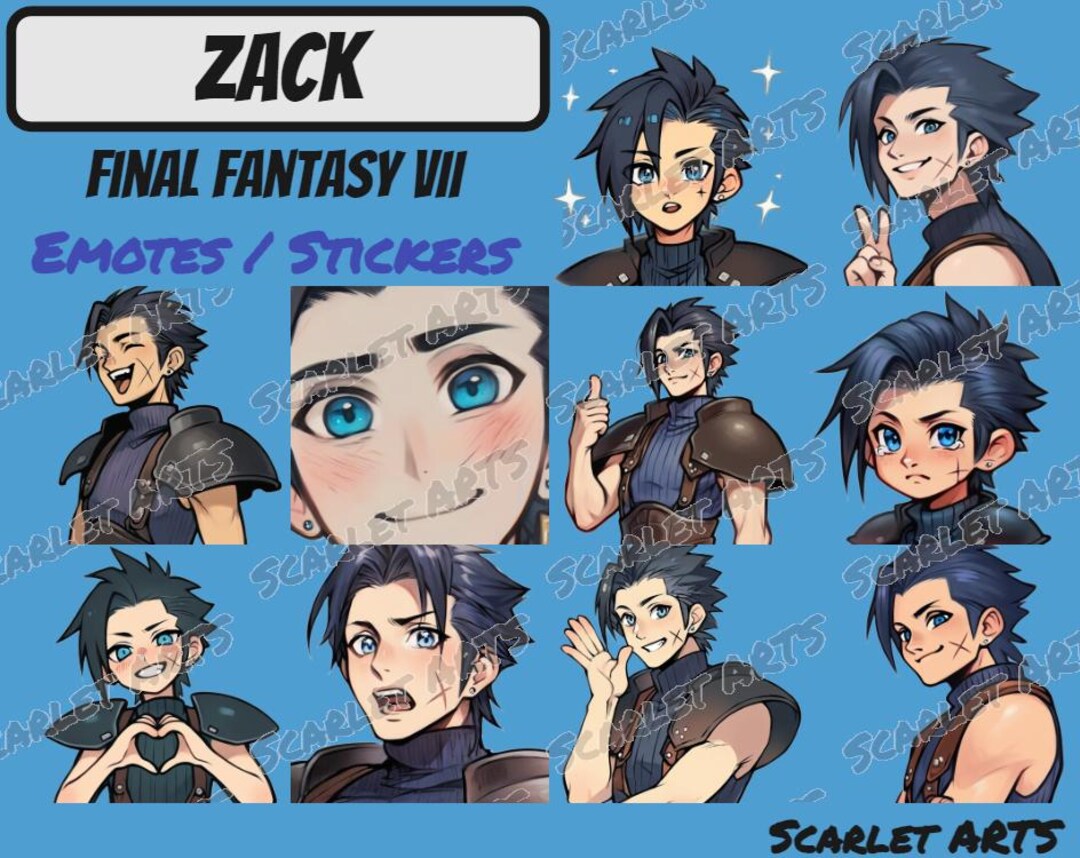Zack Final Fantasy VII FF7 Emotes / Stickers - Anime Chibi Style ...