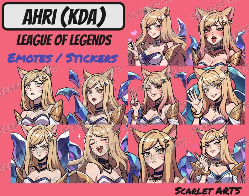 Ahri (KDA) League of Legends Emotes / Stickers - Anime Chibi Style ...