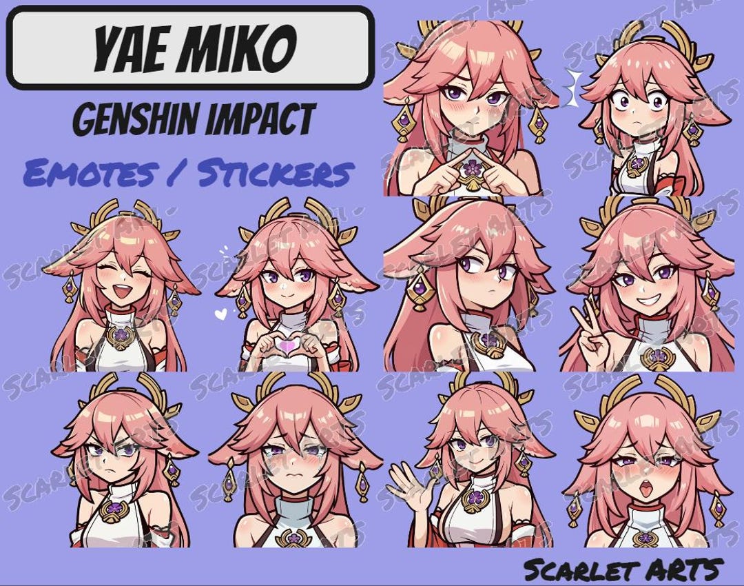 Yae Miko Genshin Impact Emotes / Stickers - Anime Chibi Style - Twitch ...