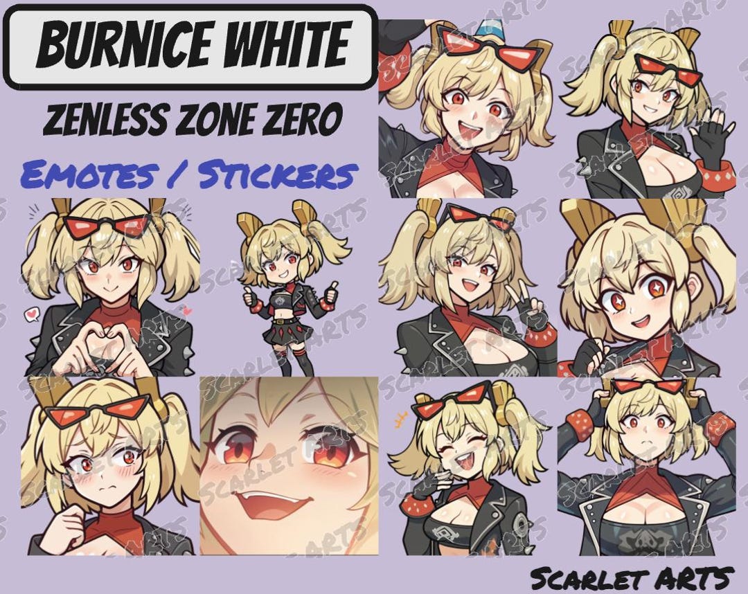 Burnice White Zenless Zone Zero Emotes / Stickers - Anime Chibi Style ...