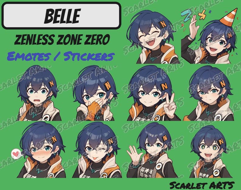Belle Zenless Zone Zero Emotes / Stickers - Anime Chibi Style - Twitch ...