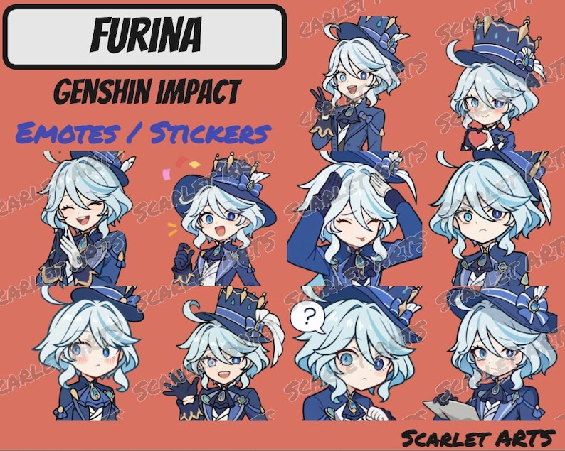 Furina Genshin Impact Emotes / Stickers - Anime Chibi Style - Twitch ...
