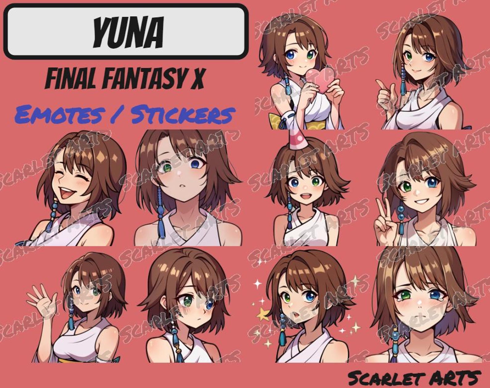 Yuna Final Fantasy X FF10 Emotes / Stickers - Anime Chibi Style ...