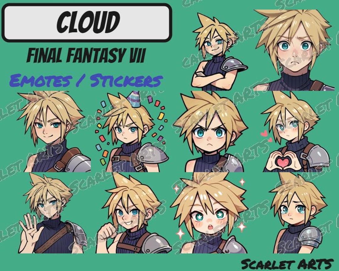 Cloud Final Fantasy VII FF7 Emotes / Stickers Anime Chibi Style Twitch ...