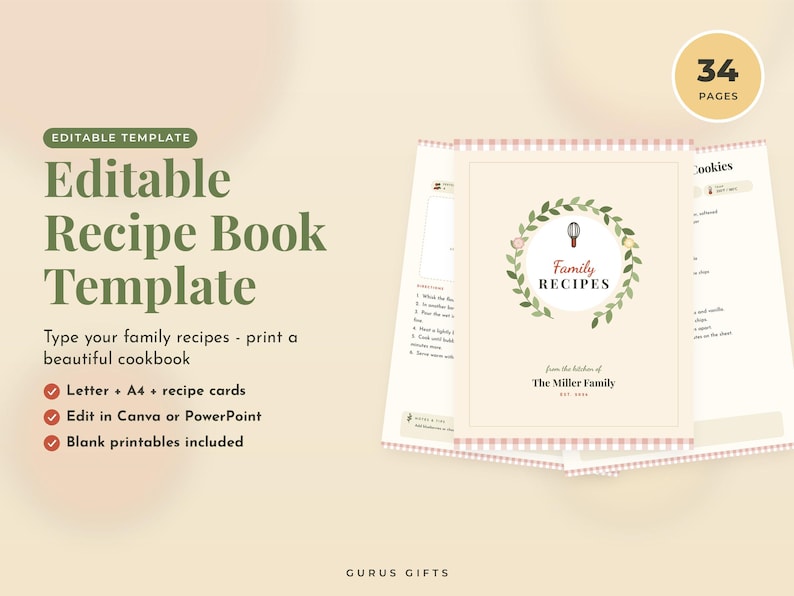 Editable Recipe Book Template: Farmhouse Design, Olive Tomato Mustard ...