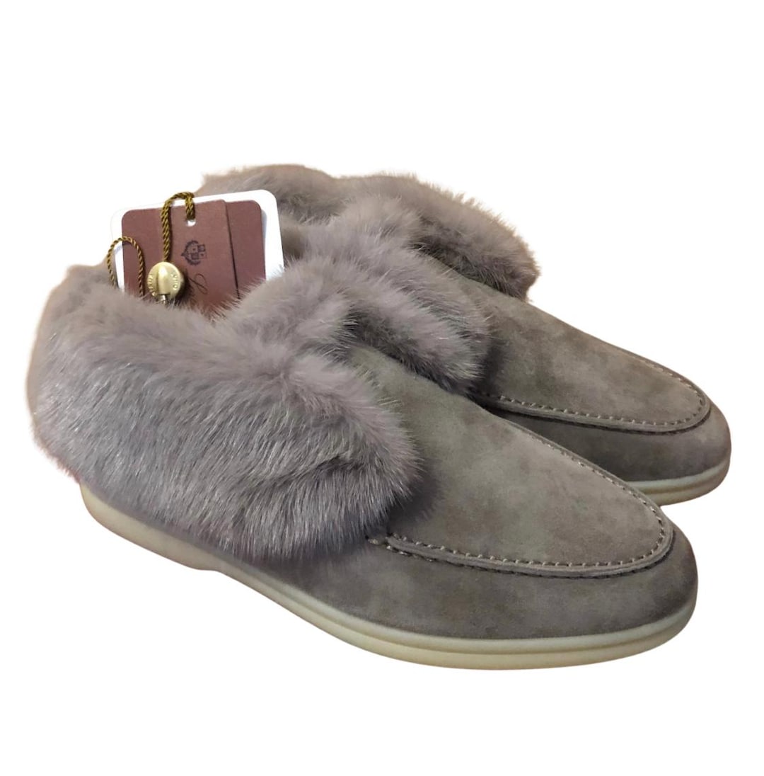 Loro Piana Open Walk Suede Shoes With Mink Fur- Size 38 - NEW. Special ...