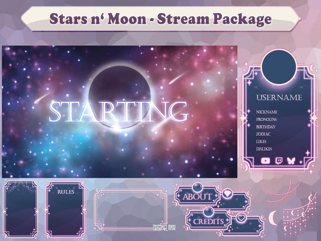 Overlay Stars N' Moon Stream Package Twitch Discord Youtube celestial, Planets, Star Shower - Etsy