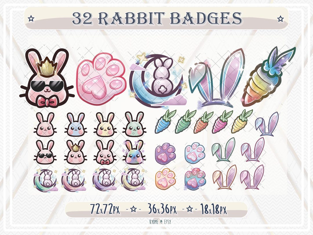 32 Rabbit / Paw / Moon Badges for Twitch / Discord (cute, Meme, Gift ...