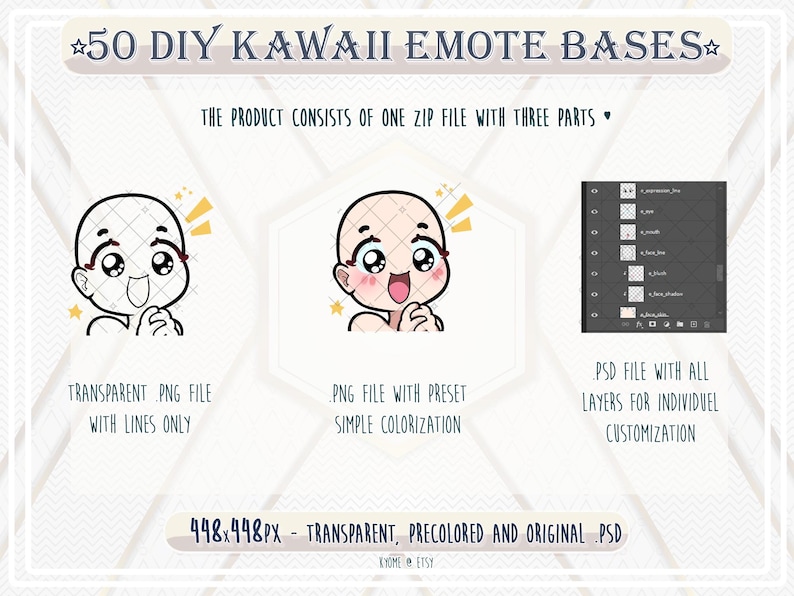 50 DIY Emote Bases for Twitch / Discord Commercial Use Allowed cute ...