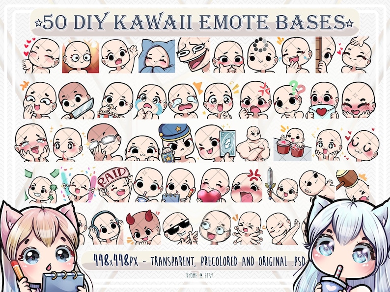 50 DIY Emote Bases for Twitch / Discord - Commercial Use Allowed (cute ...
