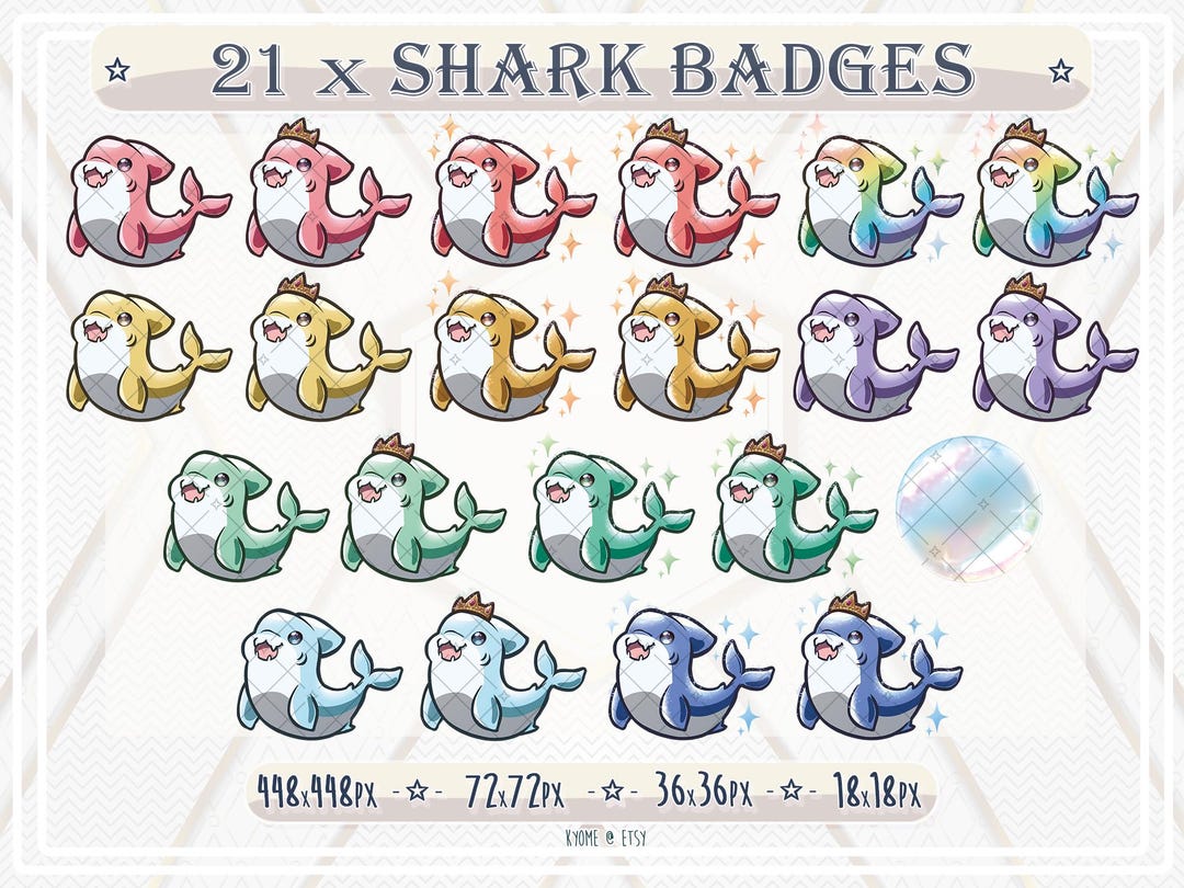 21 Shark Badges / Bit for Twitch / Discord (cute, Meme, Gift, Ocean ...